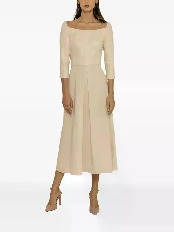 Cherubina Square-neck Pleated Midi Dress