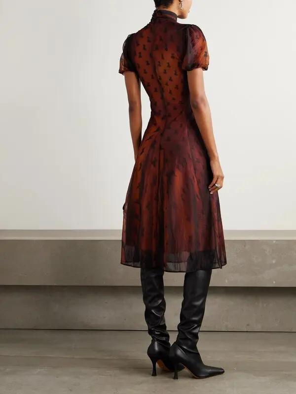 Acne Studios Printed Chiffon Midi Dress With Bow Detail - Brown