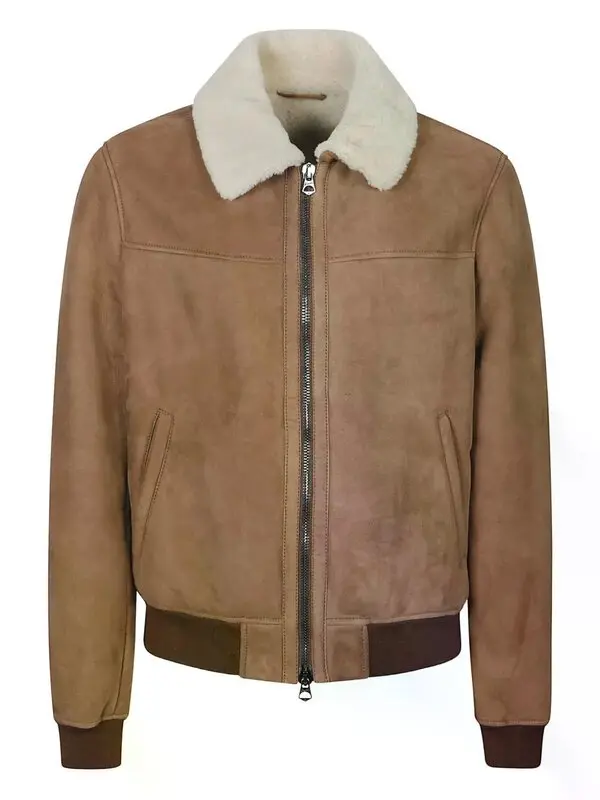 STEWART Shearling Collar Leather Jacket - Neutrals