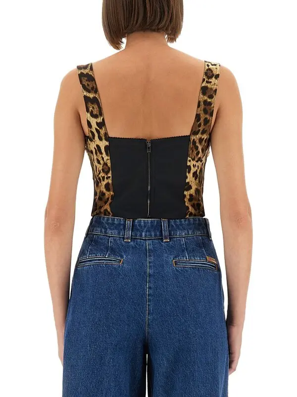 Dolce & Gabbana Leopard Print Charmeuse Bustier