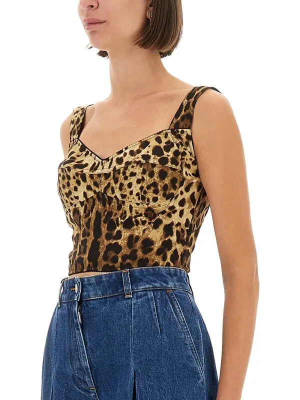 Dolce & Gabbana Leopard Print Charmeuse Bustier