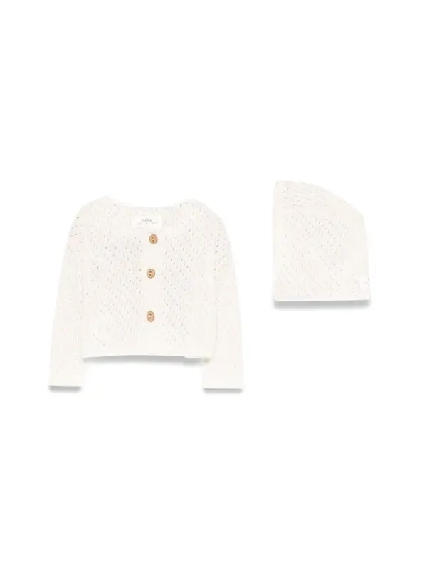 TEDDY & MINOU Cardigan Set With Beanie - White