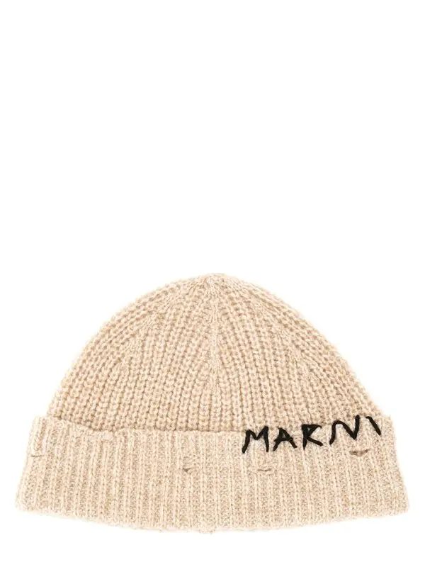 Marni Embroidered Beanie - Beige