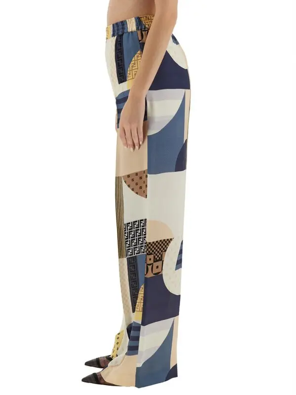 Fendi Patchwork Print Silk Pants - Blue