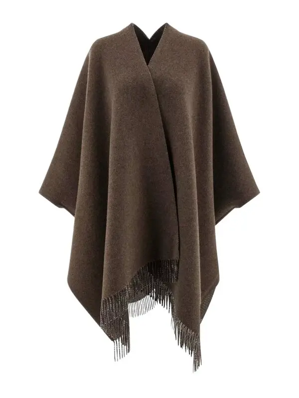 Brunello Cucinelli Wool Poncho With Fringe