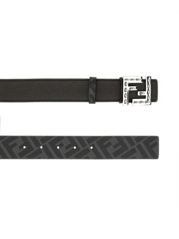 Fendi Squared Ff Reversible Leather Belt - Black