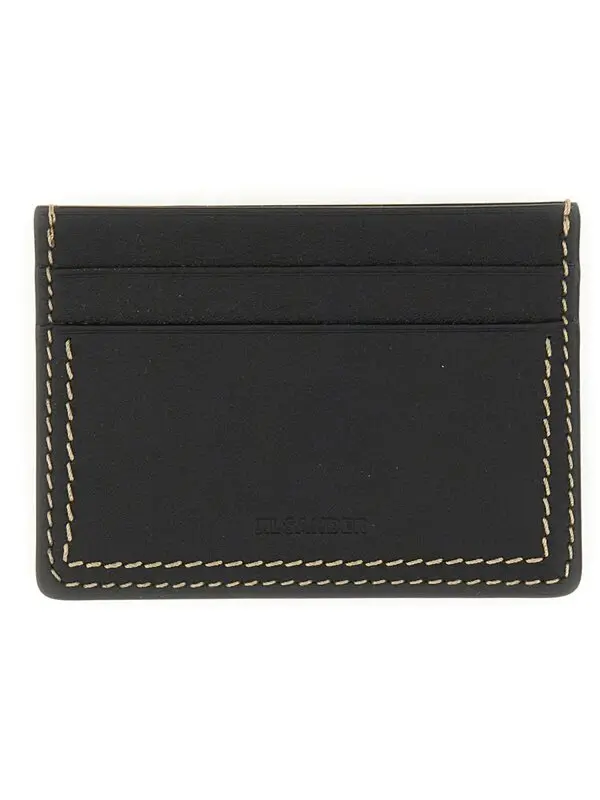 JIL SANDER Leather Card Holder - Black