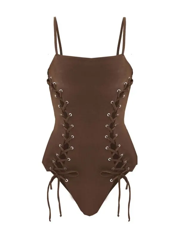 SELIA RICHWOOD Ada Lace-up One-piece Swimsuit - Brown