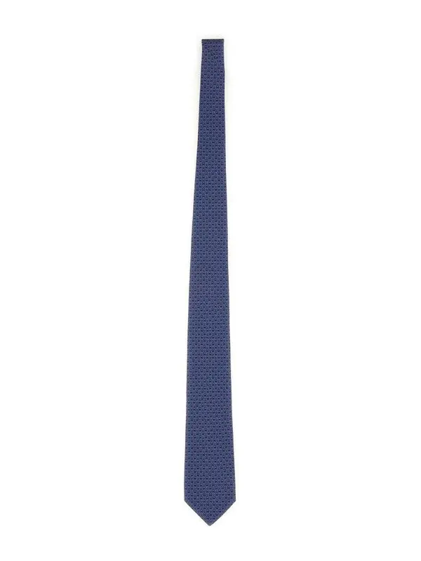 FERRAGAMO Logo Printed Neck Tie - Blue