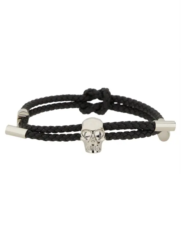 Alexander McQueen Skull Leather Bracelet - Black
