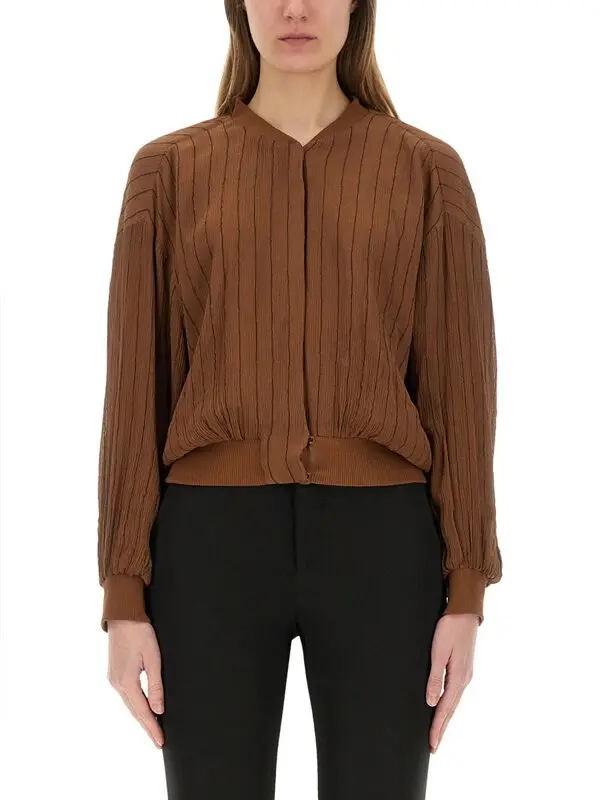 ALYSI Silk Oversized Bomber Jacket - Brown
