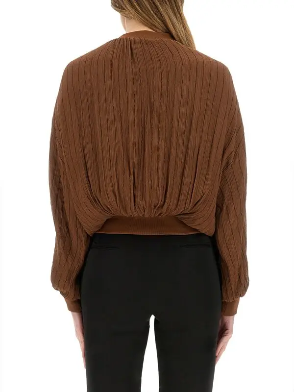 ALYSI Silk Oversized Bomber Jacket - Brown