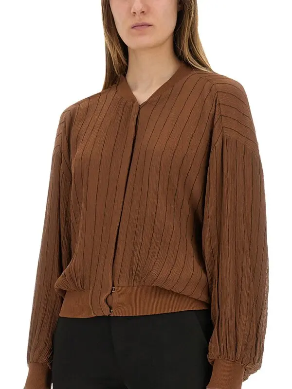 ALYSI Silk Oversized Bomber Jacket - Brown