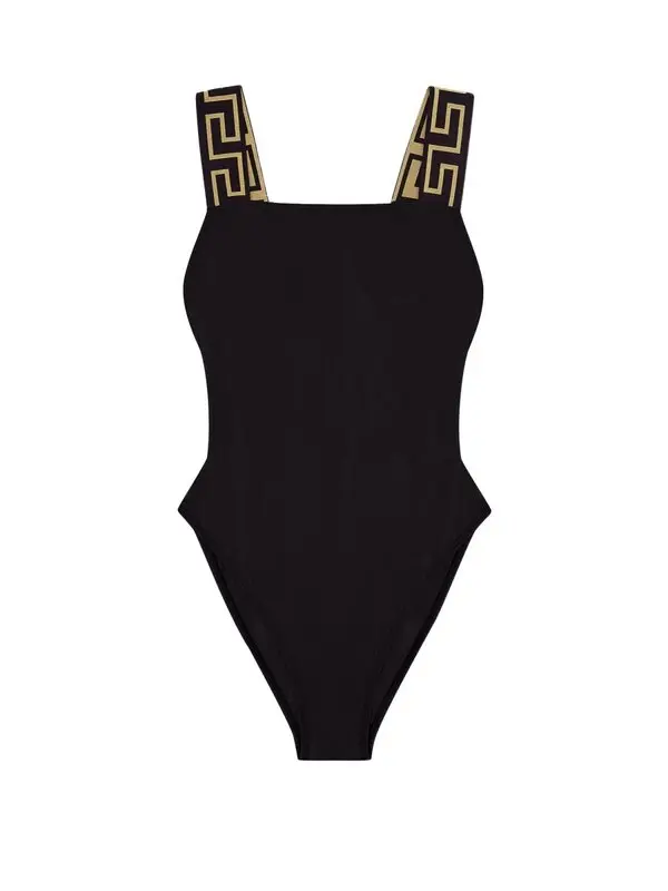 Versace One-piece Swimsuit With Greek Border - Black