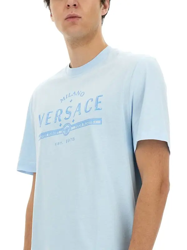 Versace T Shirt With Logo - Azure