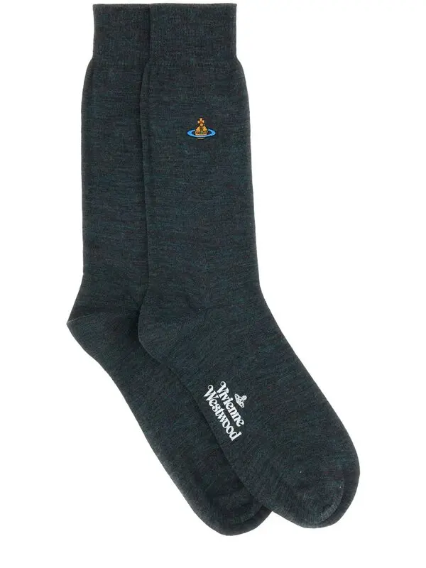 VIVIENNE WESTWOOD Orb Embroidered Socks - Charcoal