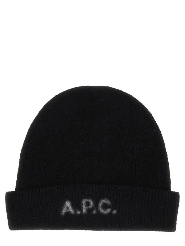 A.p.c. Wool Beanie With Logo - Black