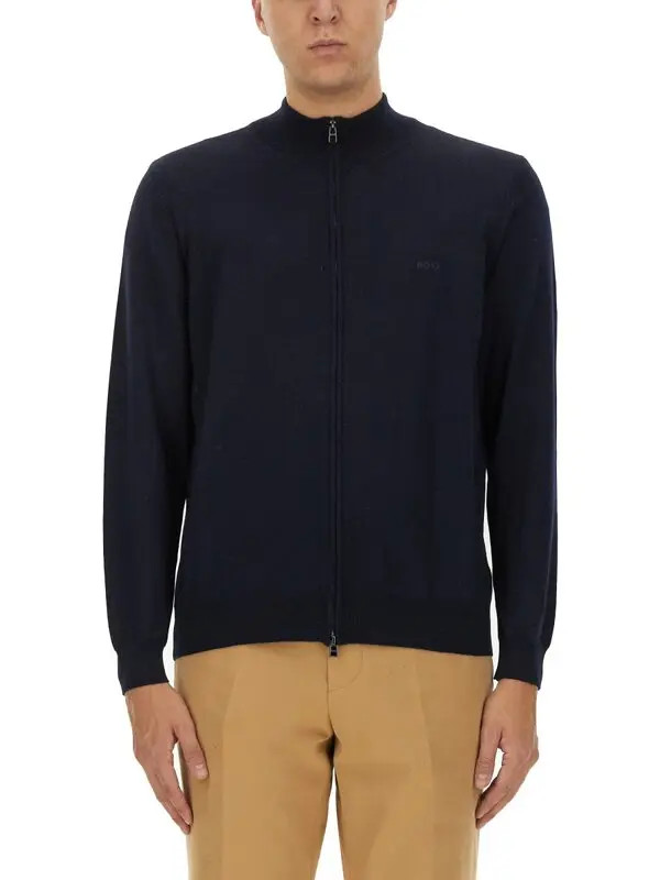 BOSS Virgin Wool Cardigan - Blue