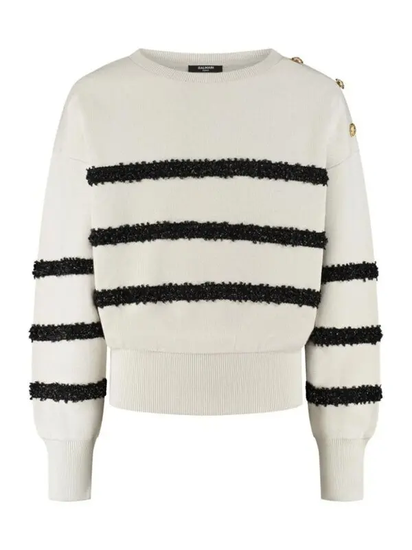 Balmain Striped Cotton Sweater - Beige