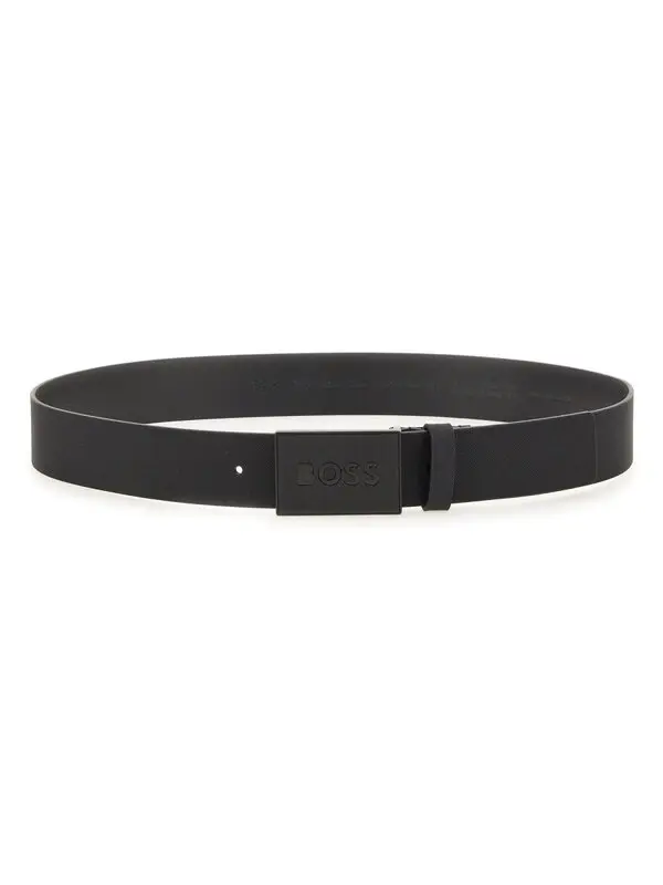 BOSS Logo Leather Belt - Black