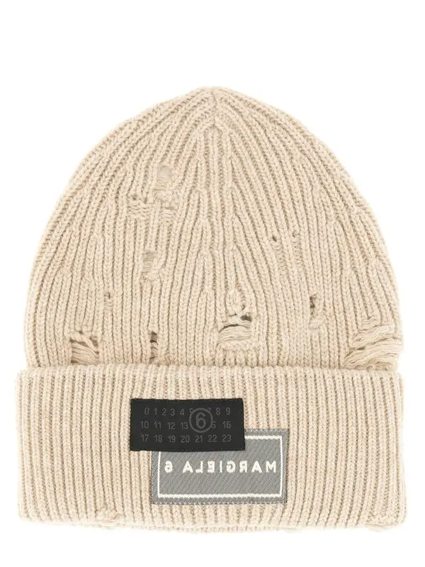 MAISON MARGIELA Logo Beanie Hat - Beige