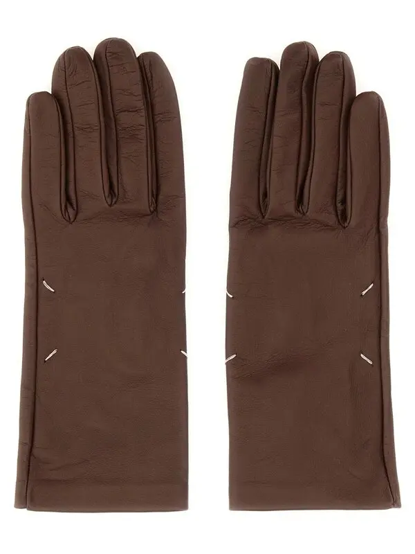 MAISON MARGIELA Leather Gloves - Brown