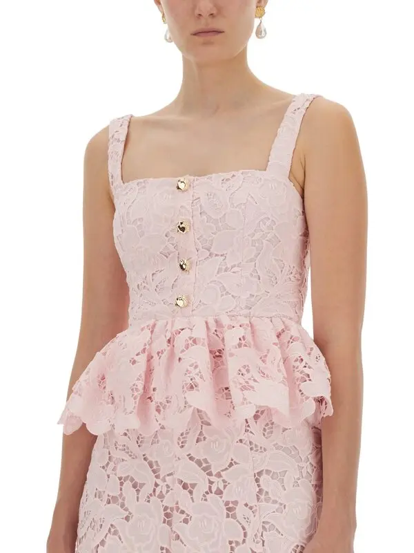 Buy SELF-PORTRAIT Lace Midi Peplum Dress - Pink At 13% Off | Editorialist