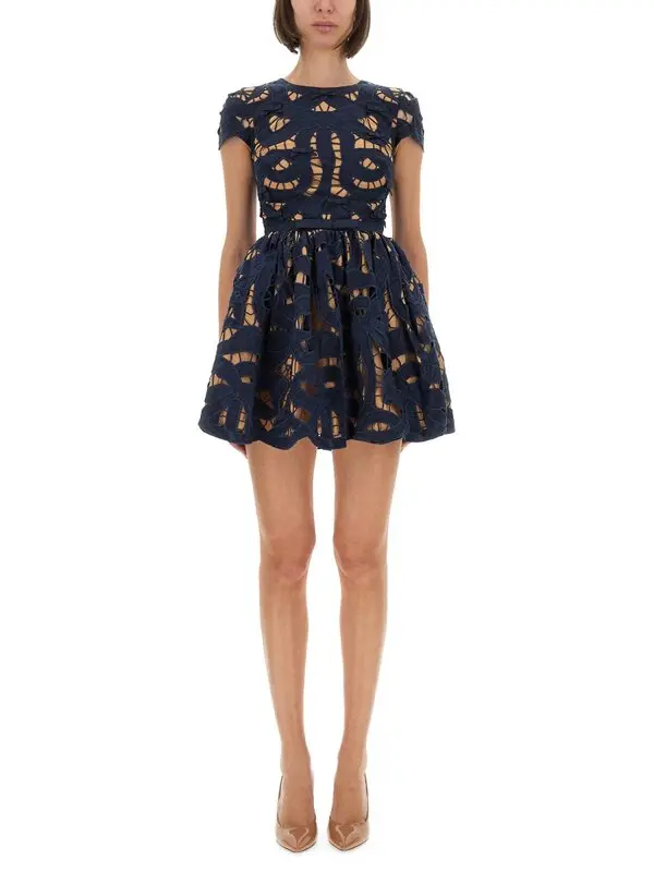 Self-Portrait Cotton Dress With Embroidery In Blue - 9% Off | Editorialist