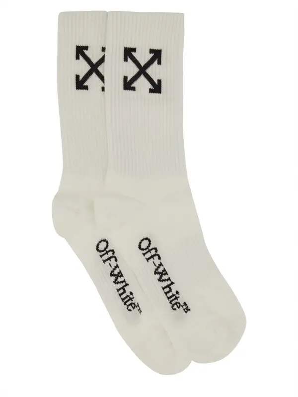 Off White Medium Socks With Arrow Pattern - White