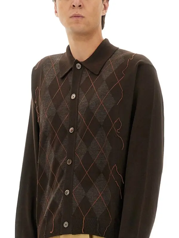 Our Legacy Argyle Knit Polo Shirt - Brown