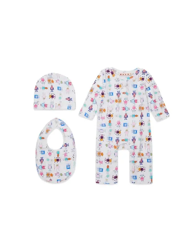 Marni Romper Kit With Bib And Hat - White