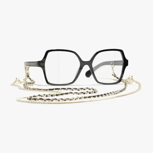 Chanel Square Eyeglasses With Chain - Black