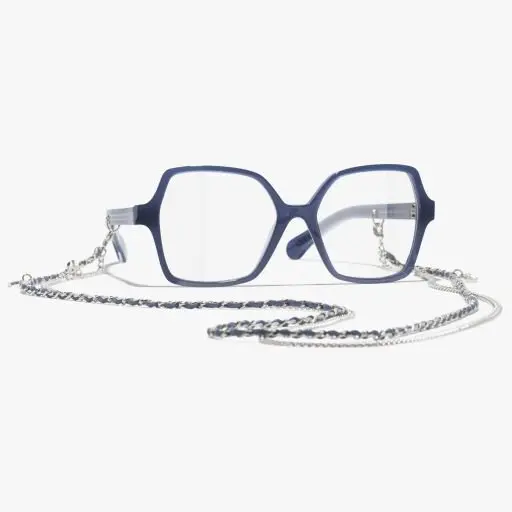 Chanel Square Eyeglasses With Chain - Blue