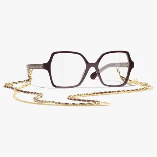 Chanel Square Eyeglasses With Chain - Burgundy