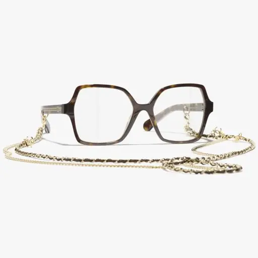 Chanel Square Eyeglasses With Chain - Dark Tortoise