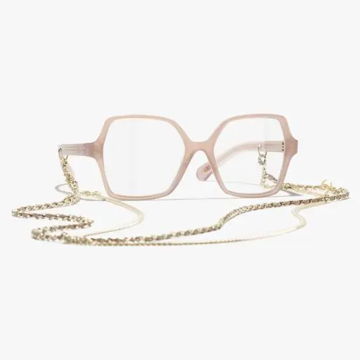Chanel Square Eyeglasses With Chain - Pinky Beige