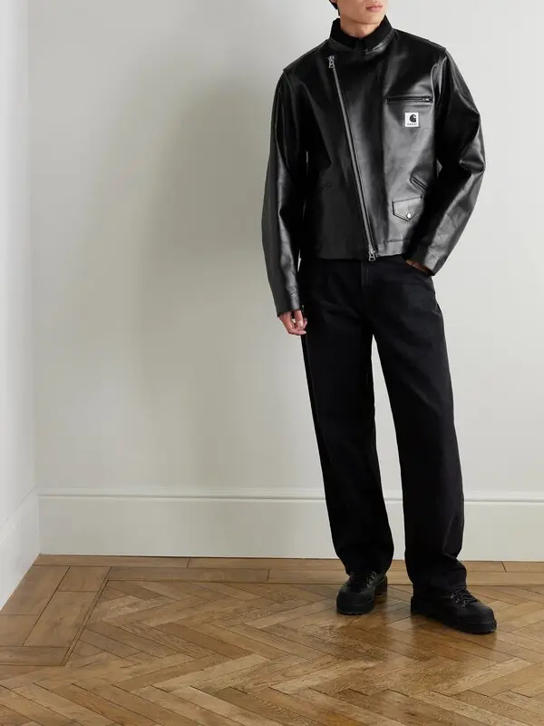 Sacai Carhartt Wip Cotton Corduroy-Trimmed Leather Jacket - Black