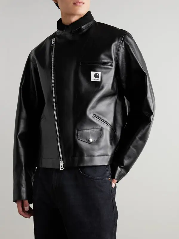 Sacai Carhartt Wip Cotton Corduroy-Trimmed Leather Jacket - Black