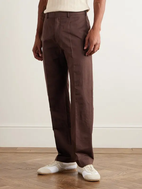 Paul Smith Straight-leg Cotton And Linen-blend Trousers - Brown