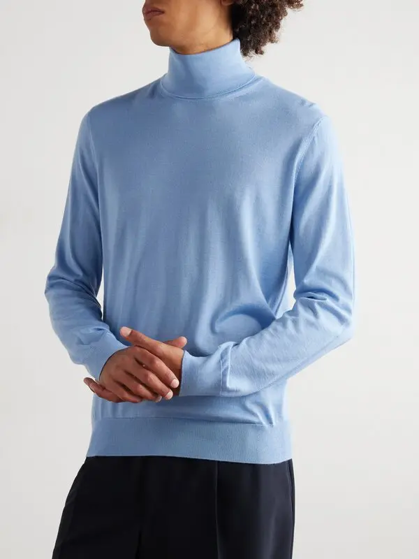 Zegna Cashmere And Silk-blend Rollneck Sweater - Blue