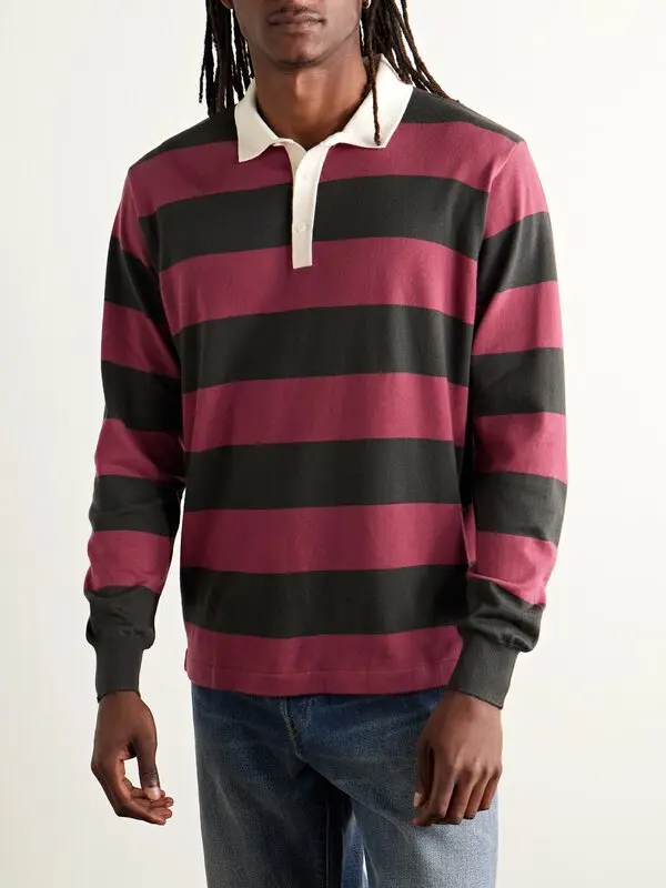 DRAKE'S Striped Merino Wool Polo Shirt - Red