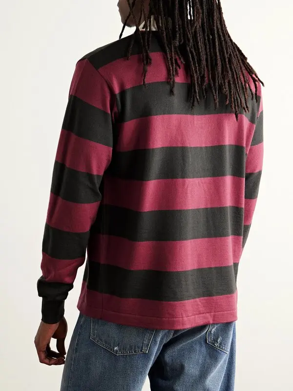 DRAKE'S Striped Merino Wool Polo Shirt - Red