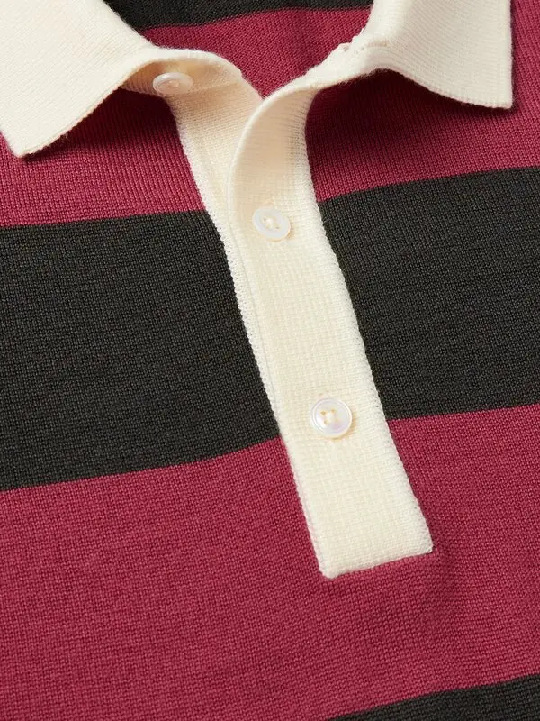 DRAKE'S Striped Merino Wool Polo Shirt - Red