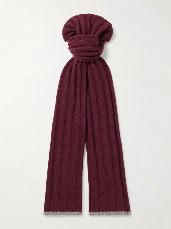 Brunello Cucinelli Ribbed Cashmere Scarf - Burgundy