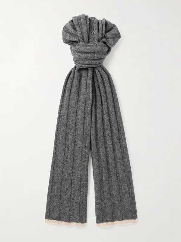 Brunello Cucinelli Ribbed Cashmere Scarf - Gray