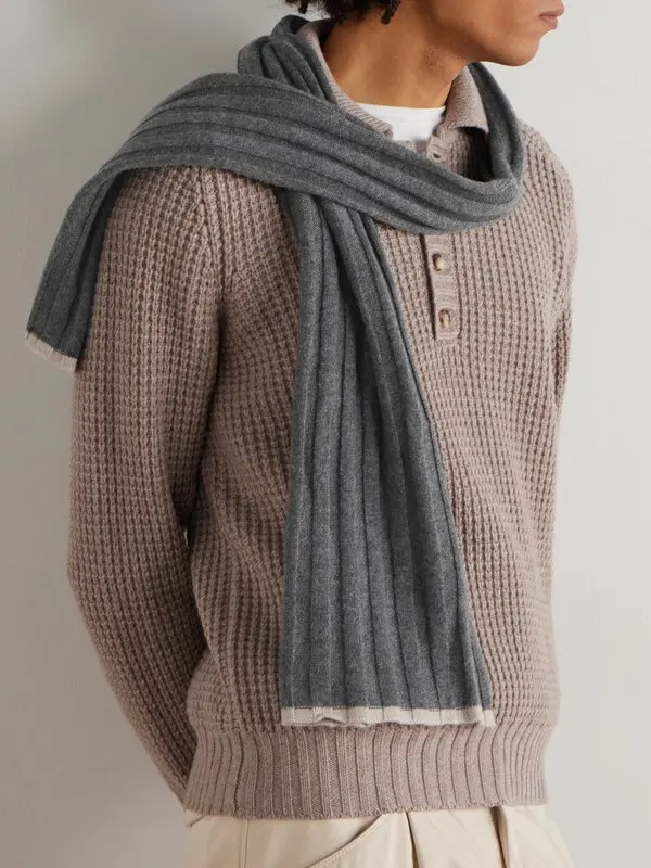 Brunello Cucinelli Ribbed Cashmere Scarf - Gray