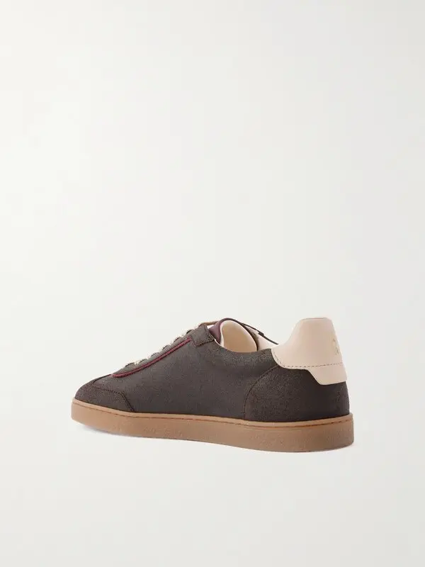 Brunello Cucinelli Coda Di Rondine Leather-trimmed Waxed-suede Sneakers - Brown