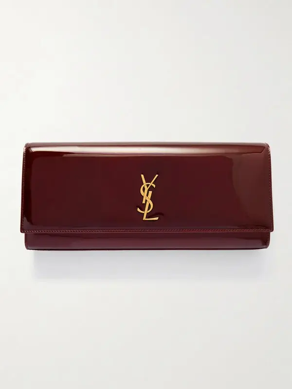 Saint Laurent Kate Patent-leather Clutch - Burgundy