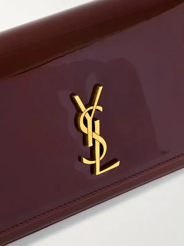 Saint Laurent Kate Patent-leather Clutch - Burgundy