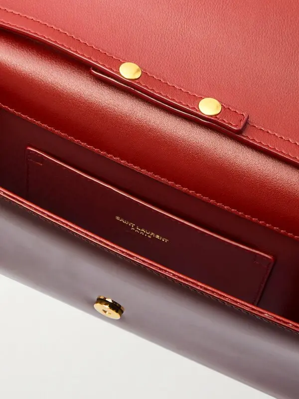 Saint Laurent Kate Patent-leather Clutch - Burgundy